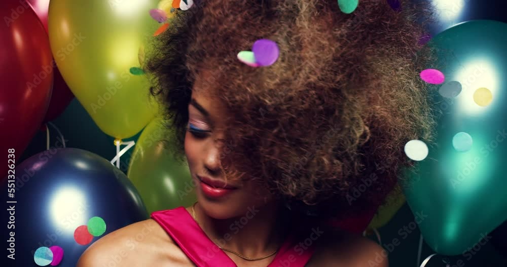 Dance, freedom and black woman at party, wow celebration and crazy ...
