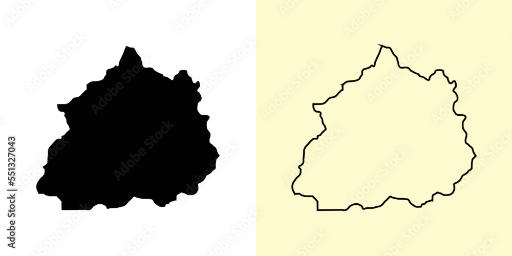 Pelagonia map, North Macedonia, Europe. Filled and outline map designs ...