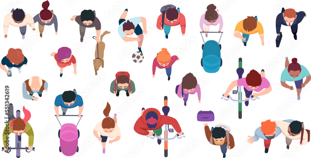 Stockvector Walking characters. Top view persons walking in different ...