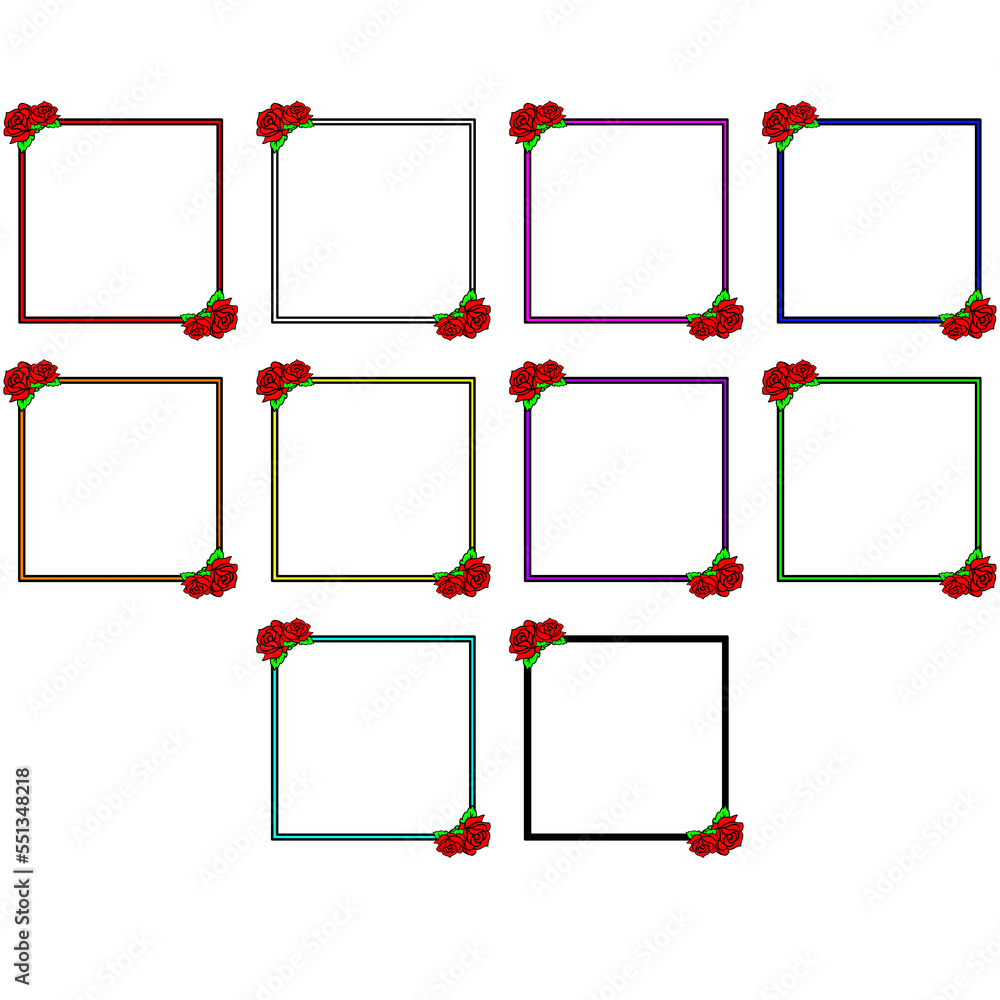 Assorted Color Square Border Frames With Red Roses 10 Pack Stock ...