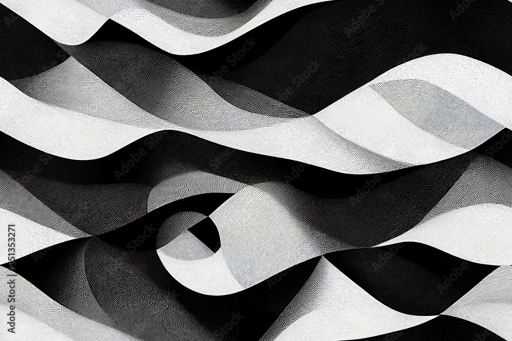 decorative black and white cubism wavy pattern. repeat pattern for ...