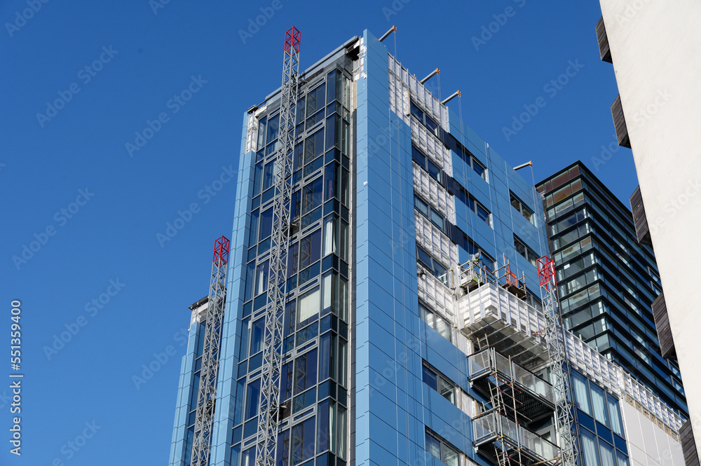 High rise residential building of flats with cladding being replaced ...
