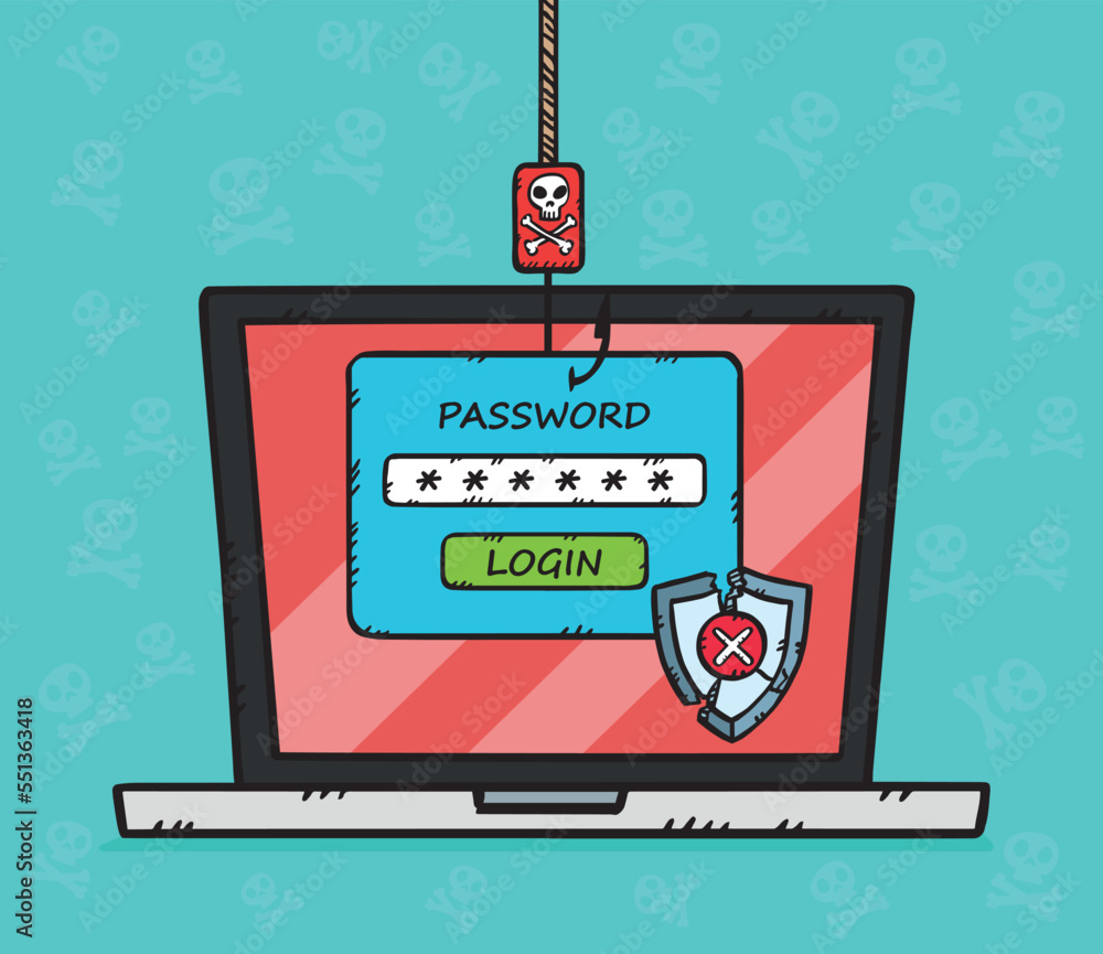 Vetor do Stock: Graphic showing phishing and hacking attack during user ...