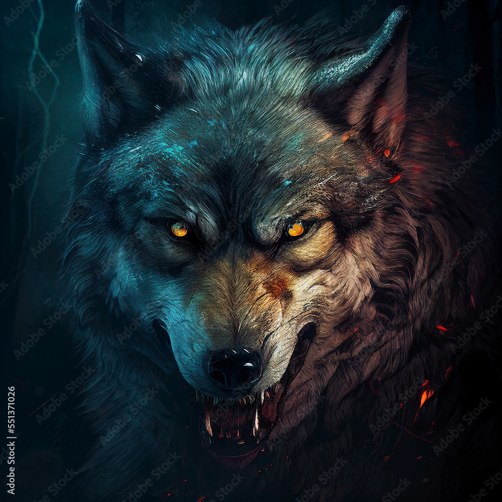 scary angry wolf with sharp teeth Stock Illustration | Adobe Stock