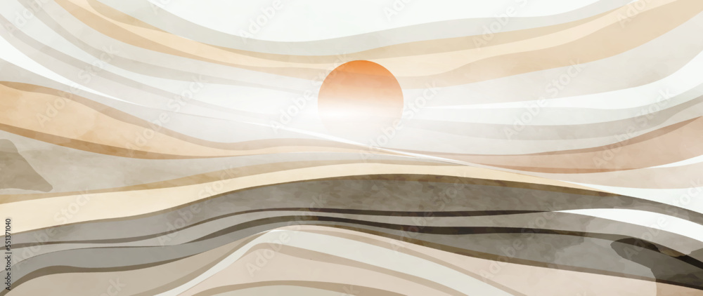 Abstract watercolor landscape art background in earth colors. Banner ...