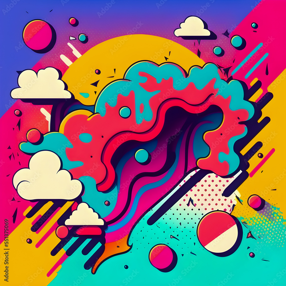Hand drawn illustration, Retro and 90s style, Pop Art, Abstract, Crazy ...