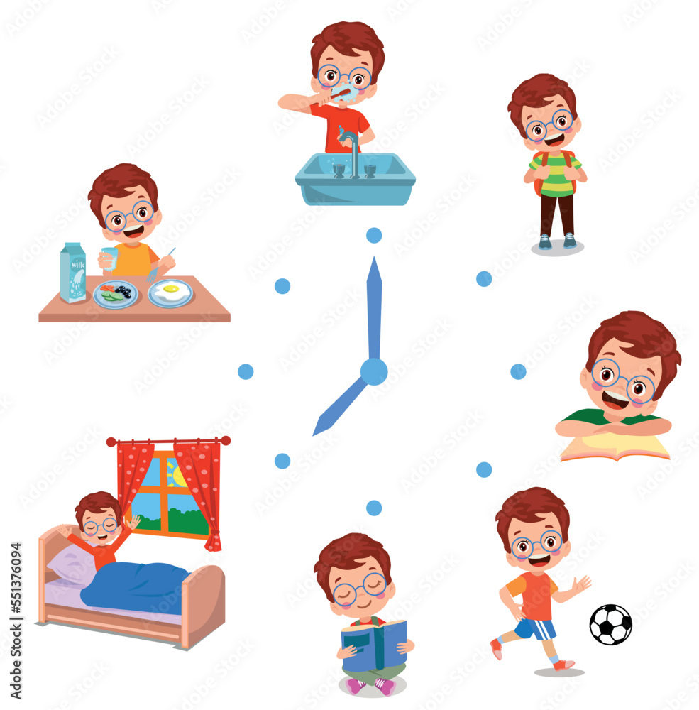 Cartoon kid daily routine activities set Stock Vector | Adobe Stock