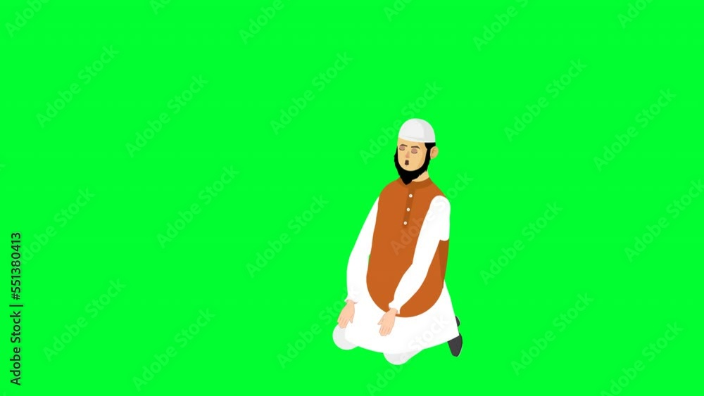 Muslim Prayer Movements on Green screen. Ruku sajdah Praying Cartoon ...
