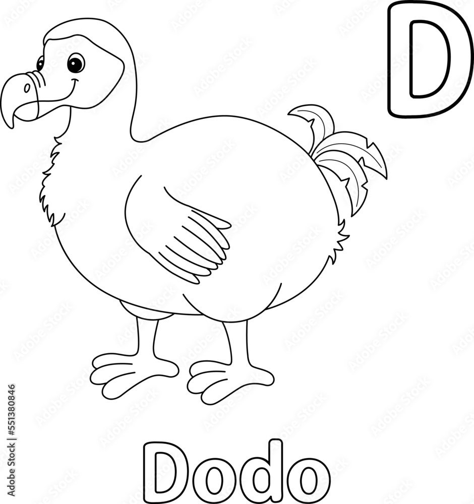 Dodo Animal Alphabet ABC Isolated Coloring Page D Stock Vector | Adobe ...