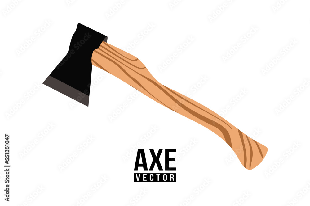 Wooden Axe vector in flat style. Axe with wooden handle isolated on ...