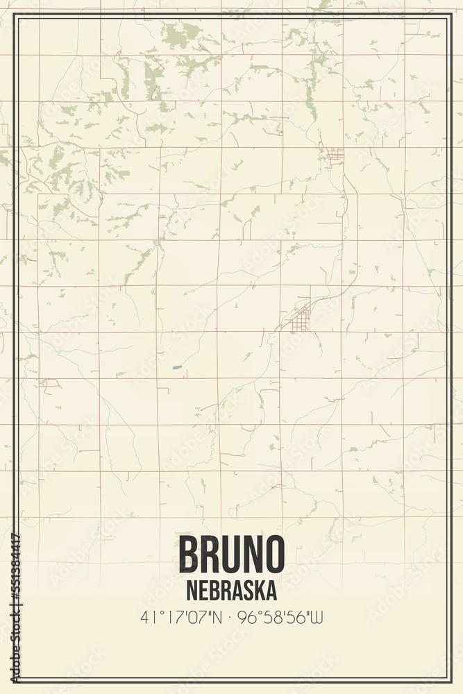 Poster Retro US city map of Bruno, Nebraska. Vintage street map. – Wall ...