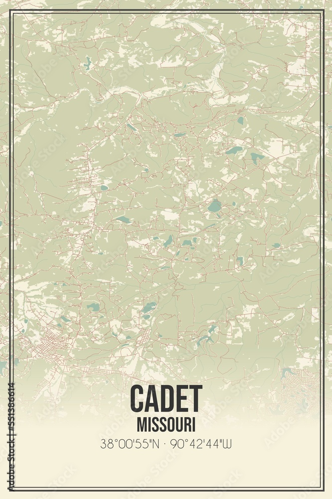 Poster Retro US city map of Cadet, Missouri. Vintage street map. – Wall ...