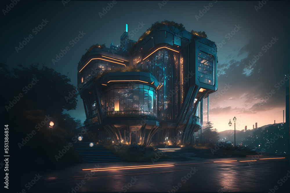 Villa House Building above falling water in a deconstructivist style ...