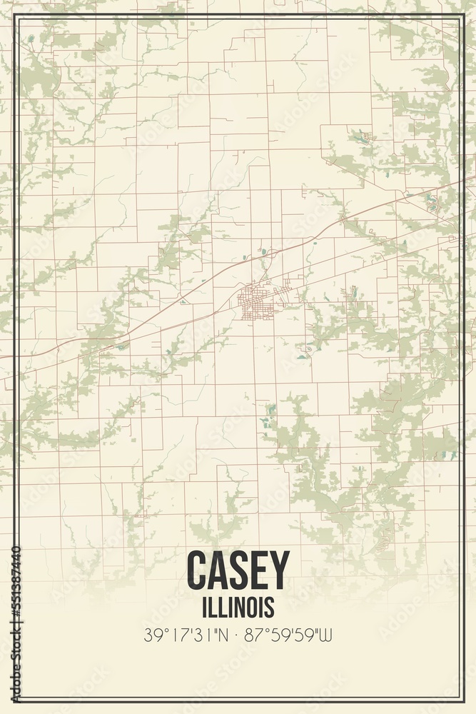 Photo & Art Print Retro US city map of Casey, Illinois. Vintage street ...