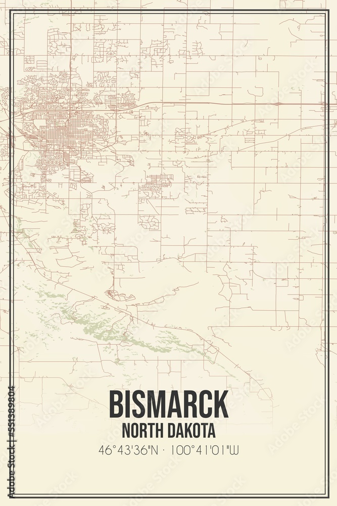 Poster Retro US city map of Bismarck, North Dakota. Vintage street map ...