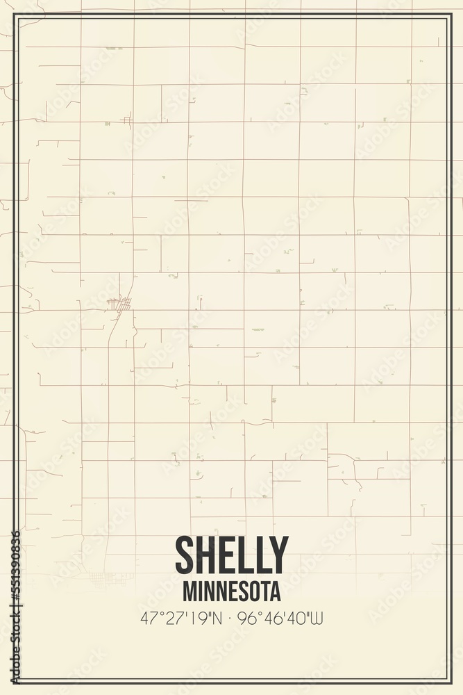 Poster Retro US city map of Shelly, Minnesota. Vintage street map ...