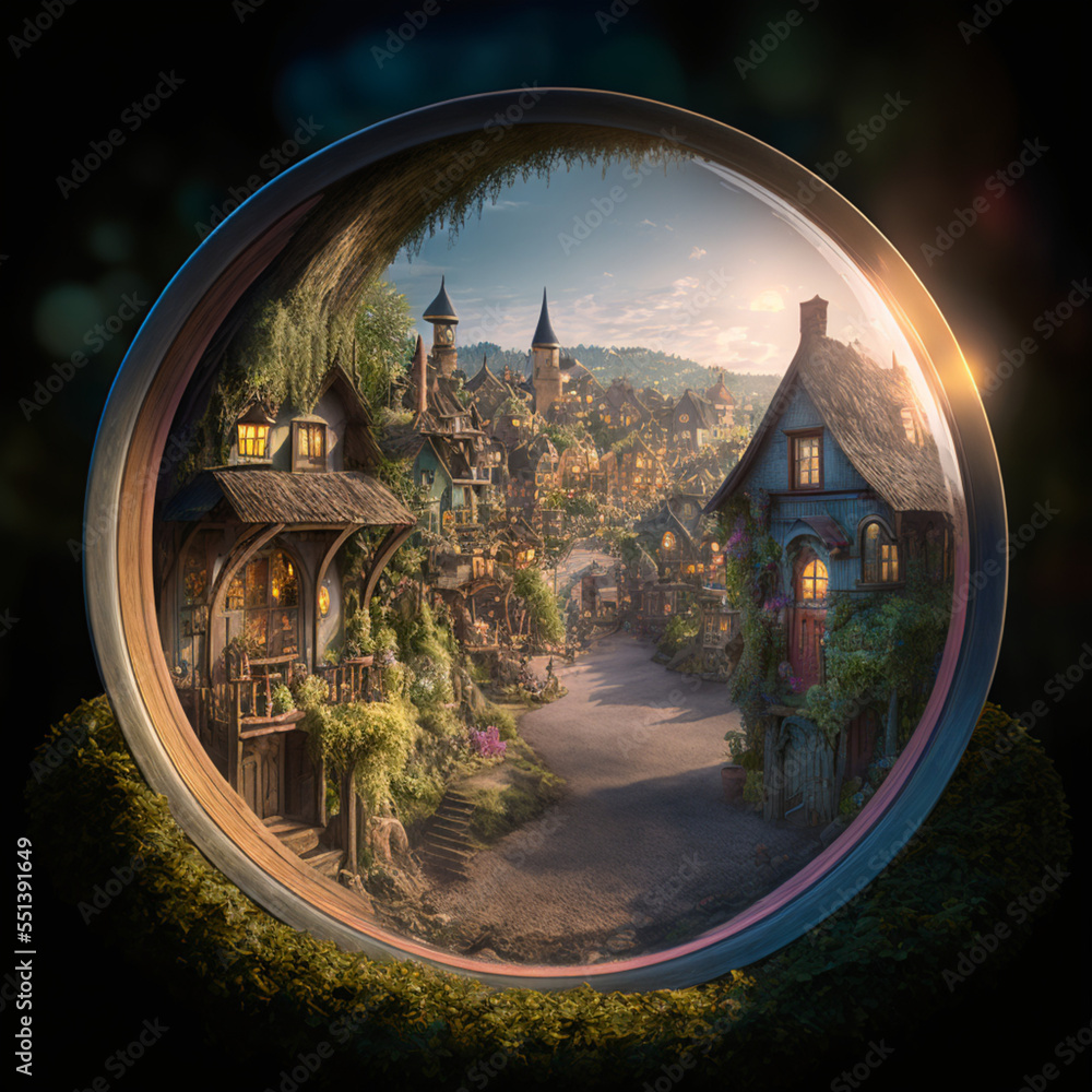 Magic world through a looking glass, fantasy, digital art Stock ...