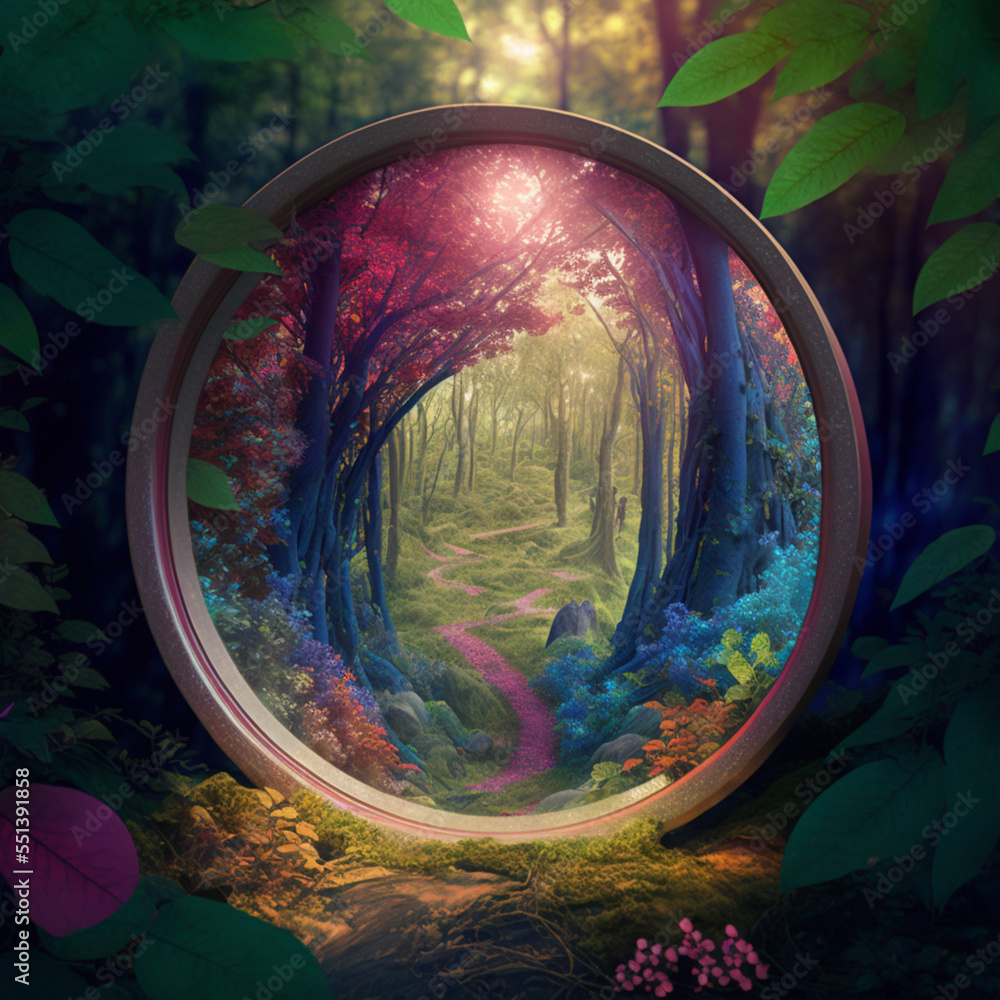 Magic world through a looking glass, fantasy, digital art Stock ...