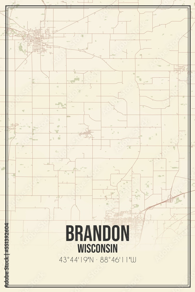 Poster Retro US city map of Brandon, Wisconsin. Vintage street map ...