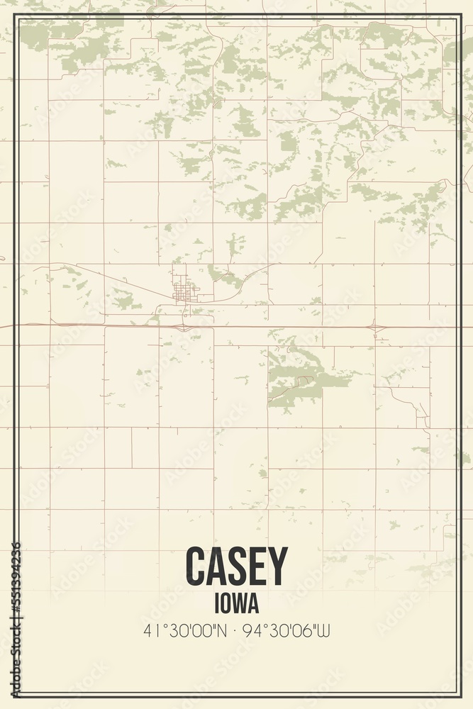 Poster Retro US city map of Casey, Iowa. Vintage street map. – Wall Art ...