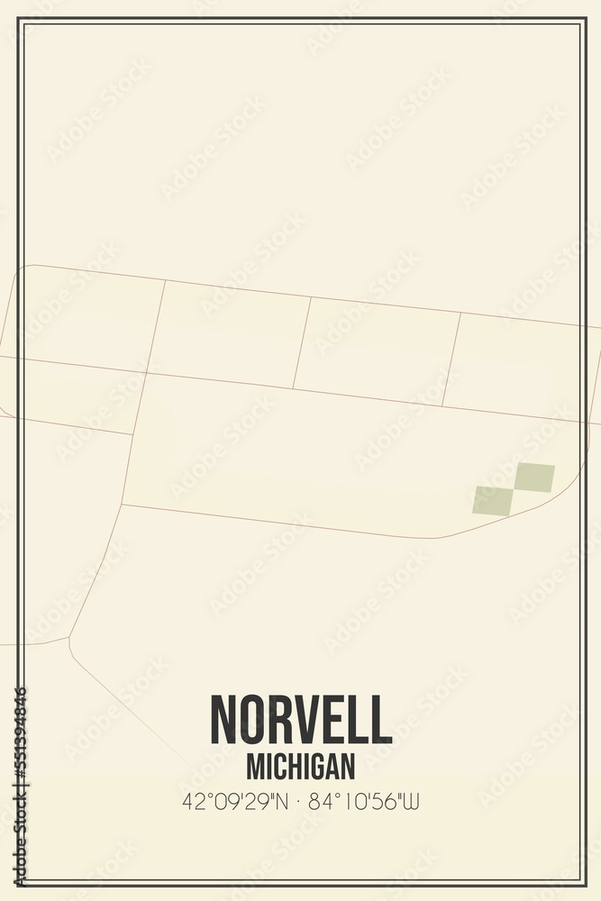 Retro US city map of Norvell, Michigan. Vintage street map. Stock Photo ...