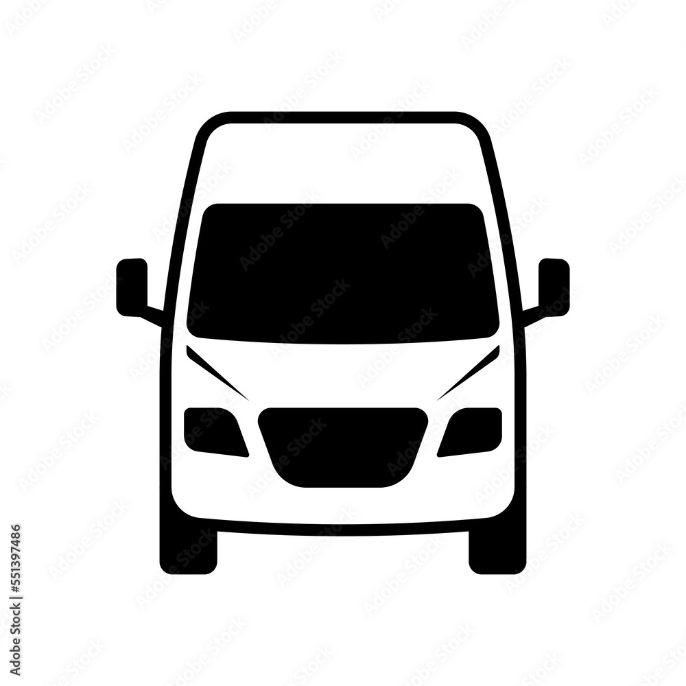 Van icon. Minibus. Black contour linear silhouette. Front view ...