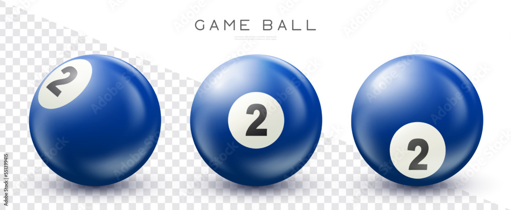 Billiard, blue pool ball with number 2 Snooker or lottery ball on ...
