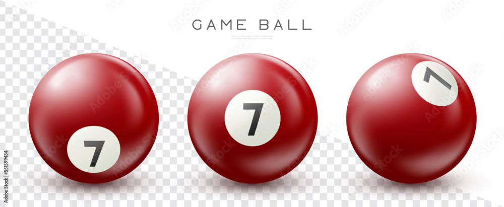 Billiard, red pool ball with number 7 Snooker or lottery ball on ...