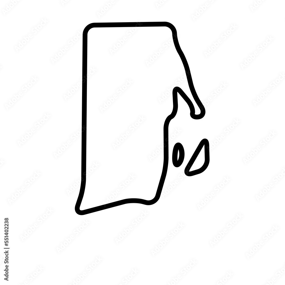 Rhode Island state of United States of America, USA. Simplified thick ...