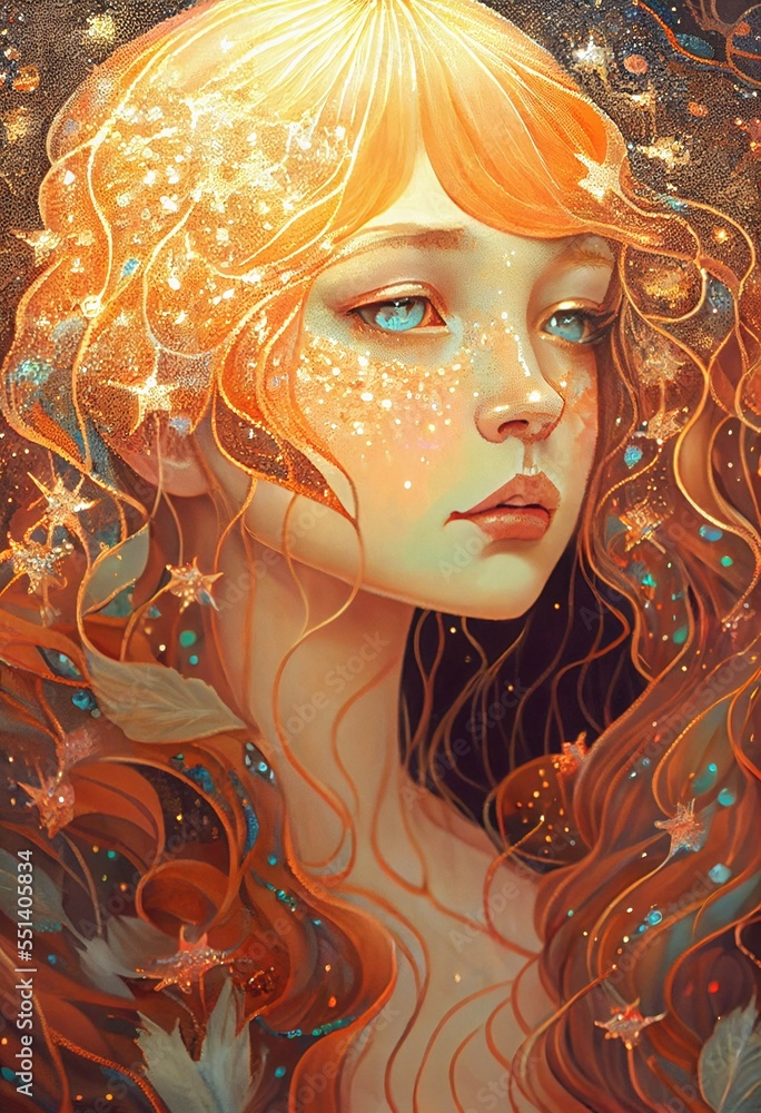 cute glowing happy smirk young woman girl spirit, sparks joy sparkle ...