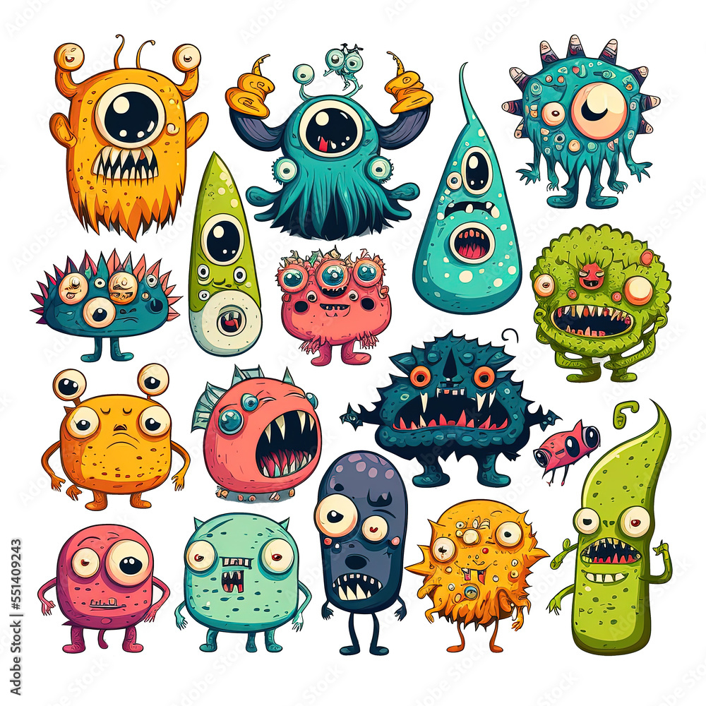 set of cartoon monsters illustration concept art sprite sheet style ...