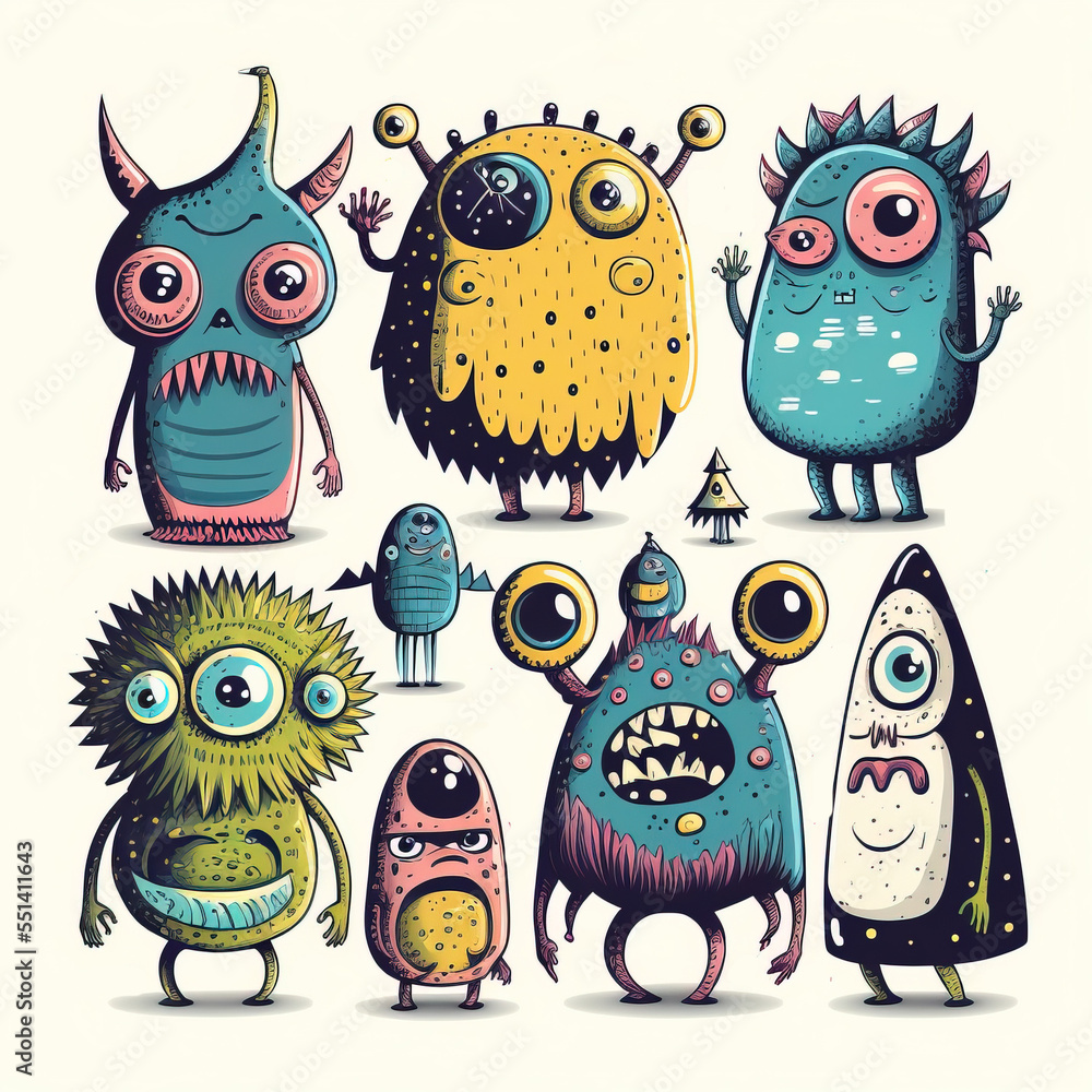 set of cartoon monsters illustration sprite sheet style generated by AI ...