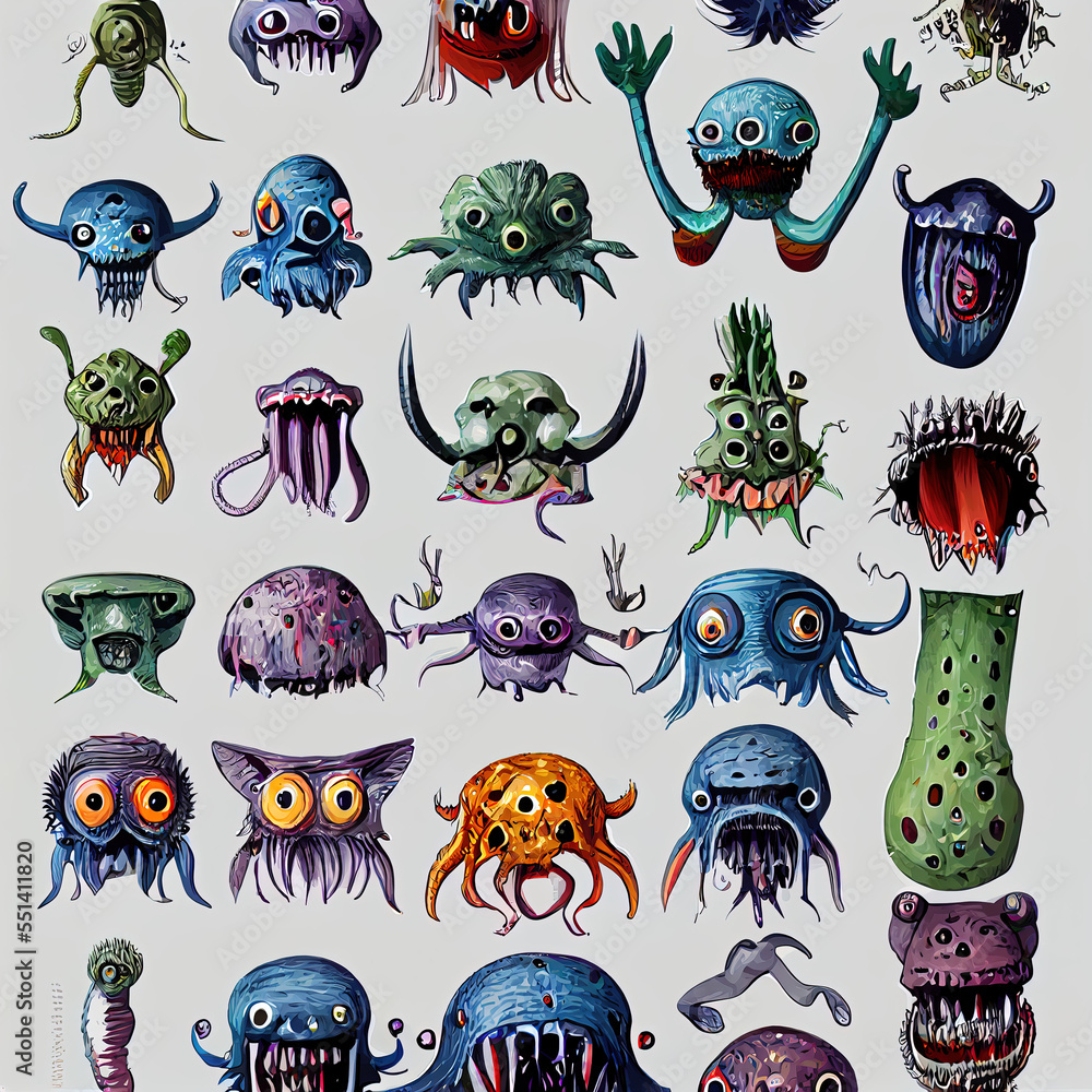 set of cartoon monsters illustration sprite sheet style Stock ...