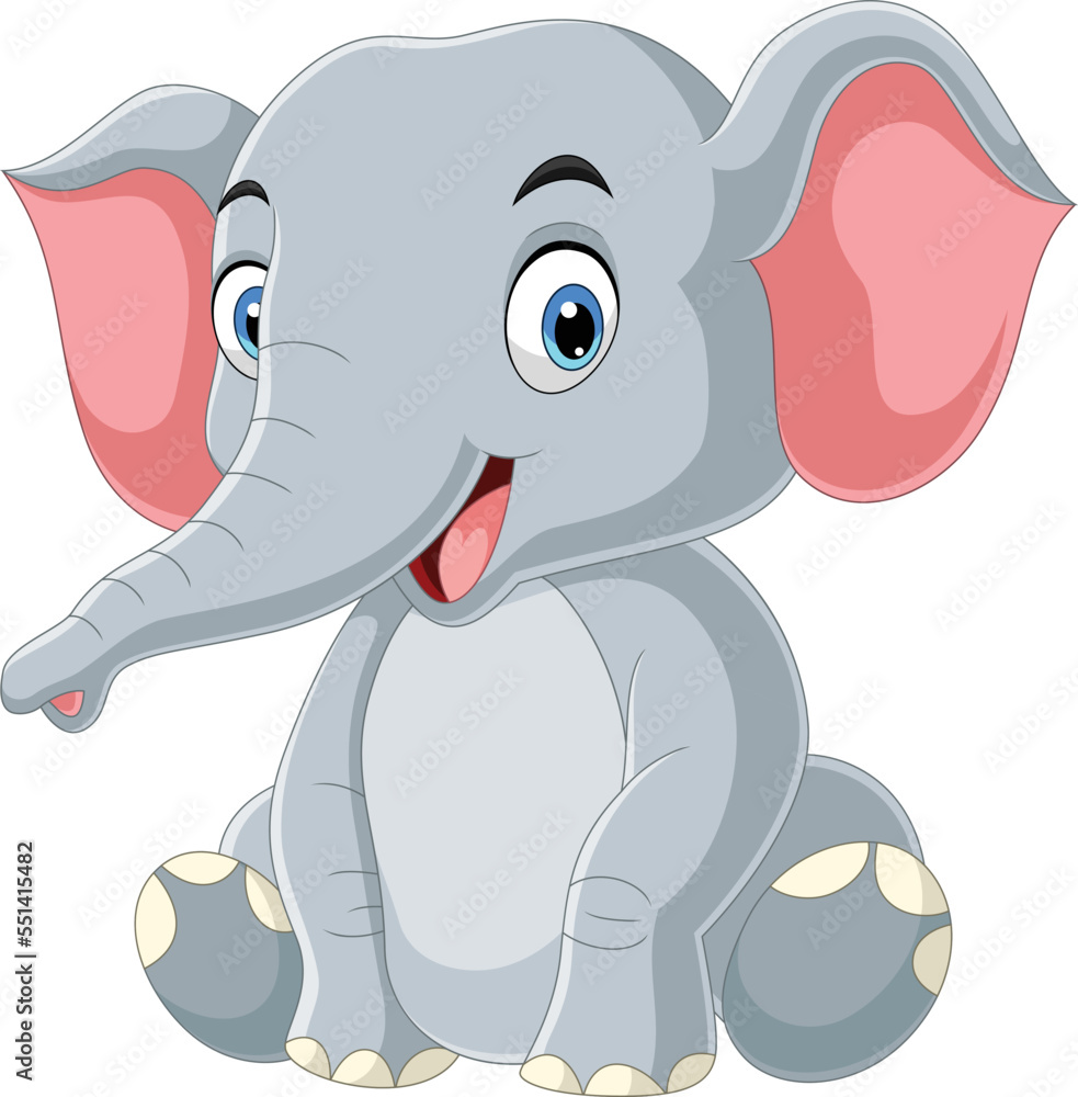 Cartoon happy baby elephant sitting Stock Vector | Adobe Stock