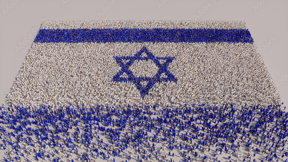 Aerial view of a Crowd of People, congregating to form the Flag of ...