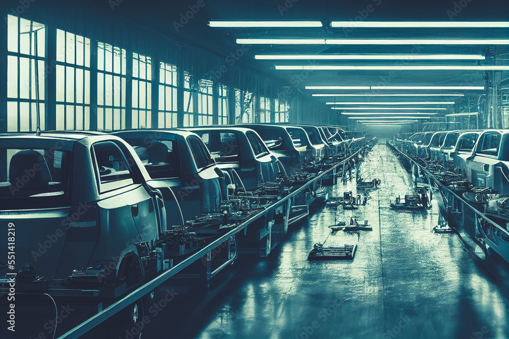 Splendid AI generated image of automotive industry with assembly line ...