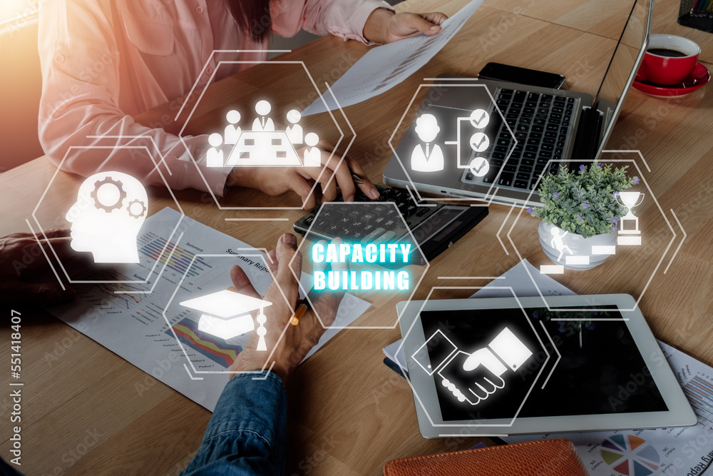 Capacity building concept, Mature businessman discuss information with ...