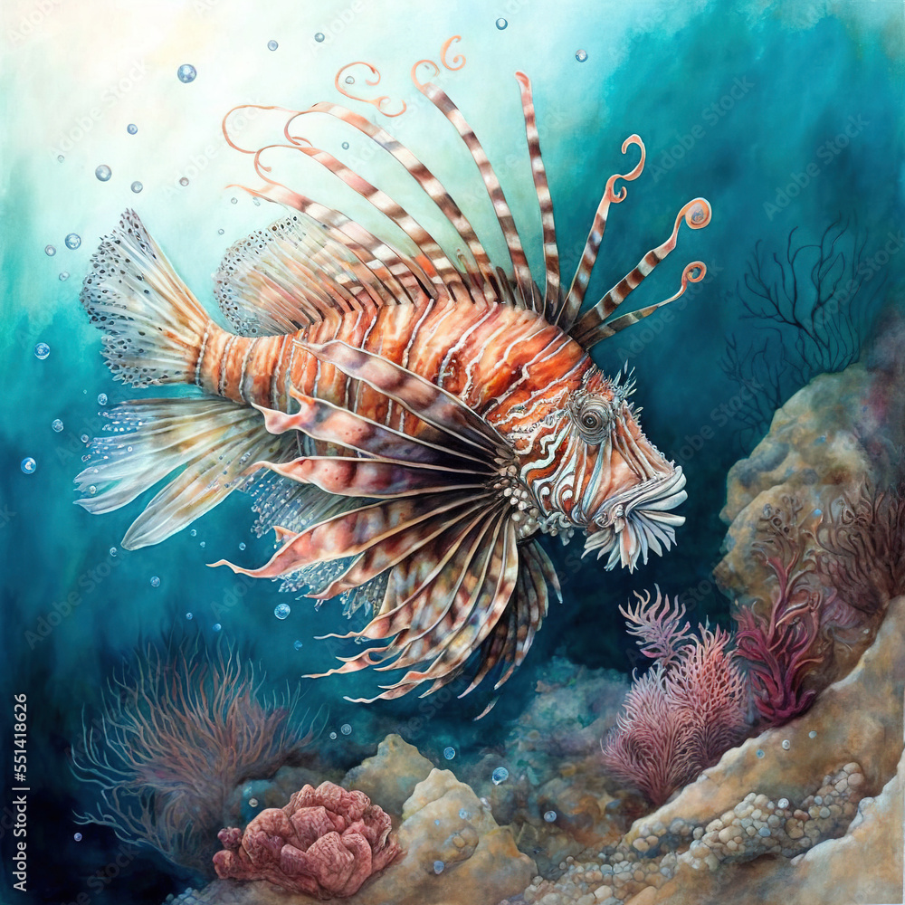 Underwater fish watercolor Illustration generated with Artificial ...