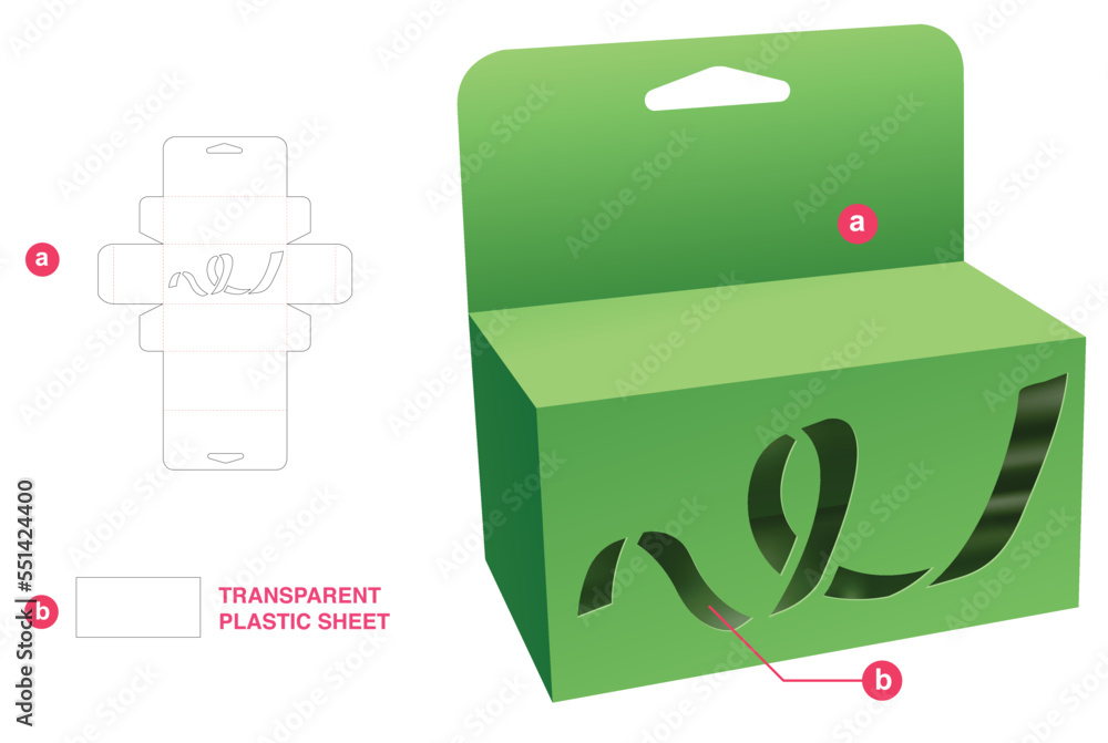 box with stenciled confetti die cut template and 3D mockup Stock Vector ...