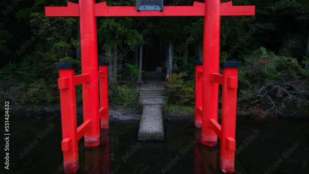 Vidéo Stock Torii gate in the forest in Japan, shinto shrine in Japan ...