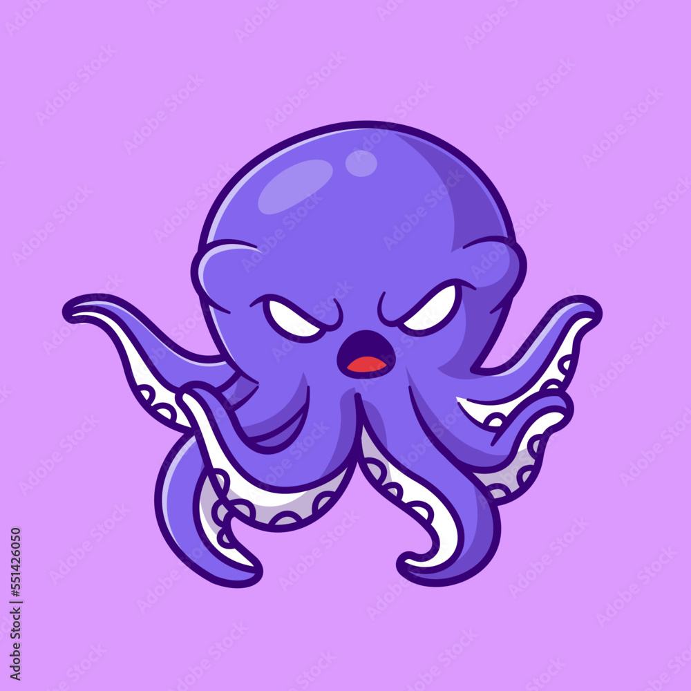 Cute Angry Octopus Cartoon Vector Icon Illustration. Animal Nature Icon ...