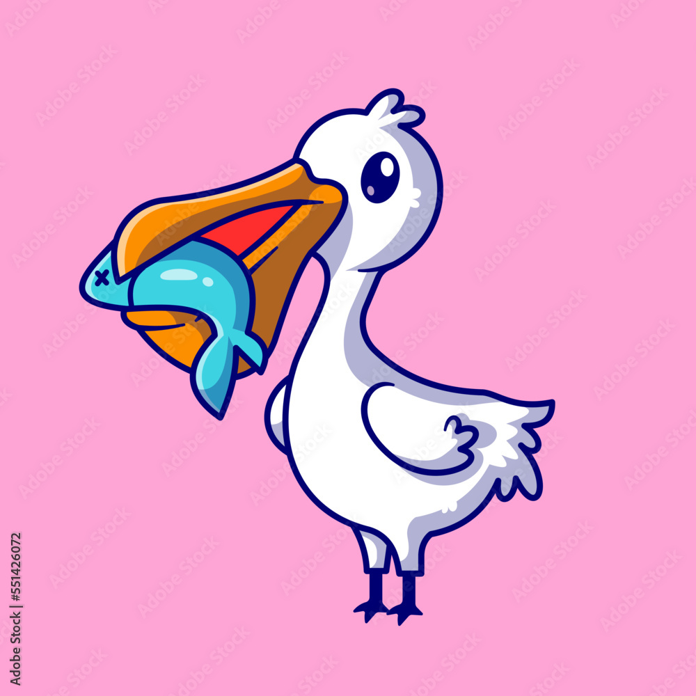 Cute Pelican Eat Fish Cartoon Vector Icon Illustration. Animal Nature ...