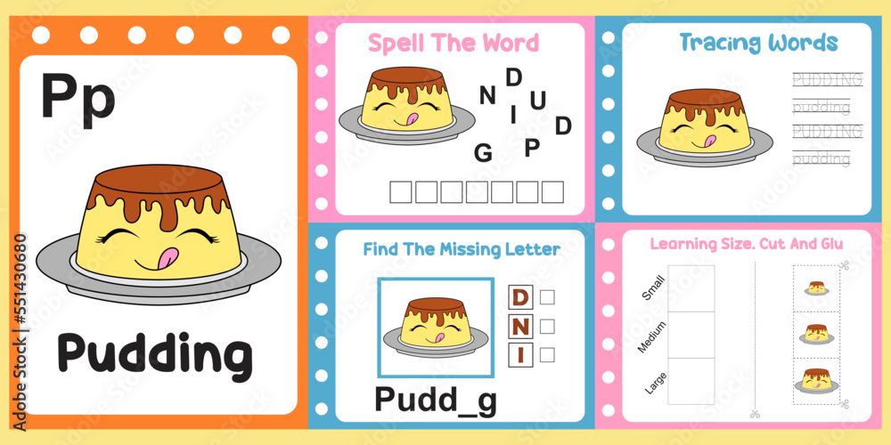 worksheets pack for kids with pudding. fun learning for children Stock ...