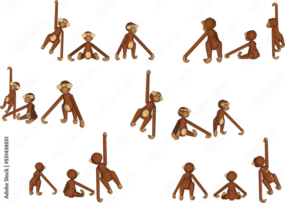 classic vintage wooden monkey toy vector design white background Stock ...