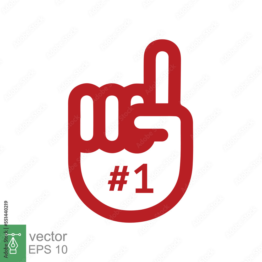 Number 1 foam glove icon. Red number one fan hand glove. Simple flat ...