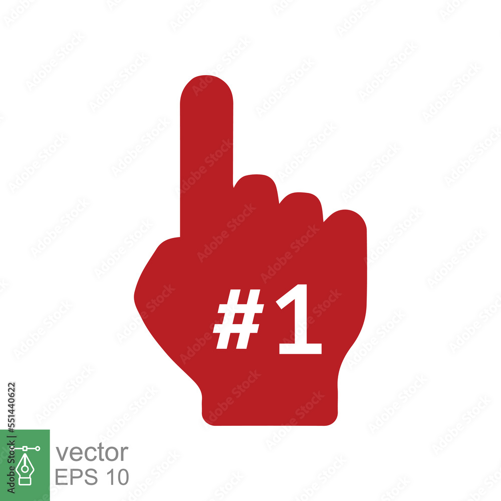 Number 1 foam glove icon. Red number one fan hand glove. Simple flat ...
