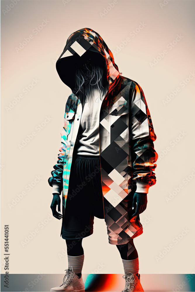 Glitch street-ware Art Deco style illustration generated with ...