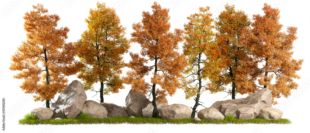Autumn trees lanscape forest 3d rendering backgrounds png file Stock ...