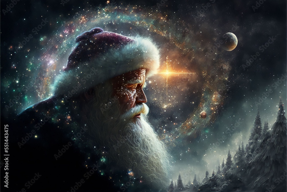 Cosmic Christmas, Santa Claus in space, stars behind him in another ...