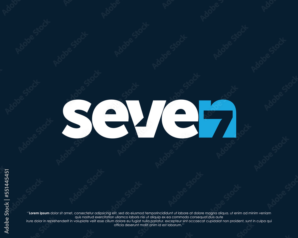 Word mark logo forms negative space of number seven Stock Vector ...